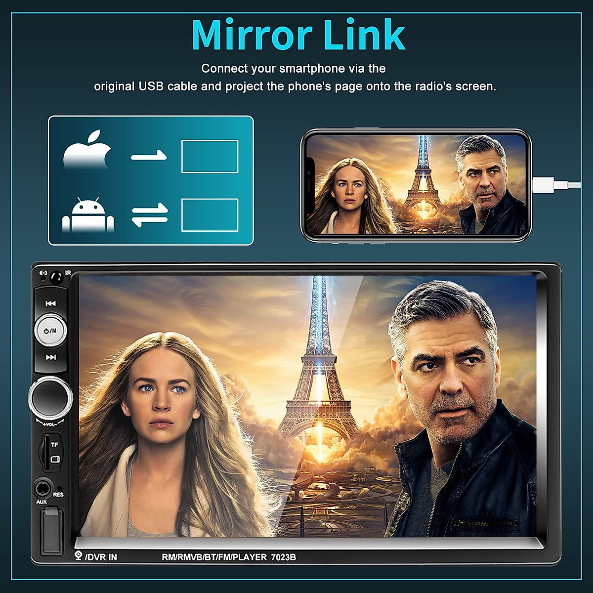 Hikity 7 Inch Double Din Car Stereo Touch Screen Car Radio with Bluetooth Backup Camera, FM Car Audio Receivers, Support Mirror Link for Android iOS Phone USB AUX-in TF Card