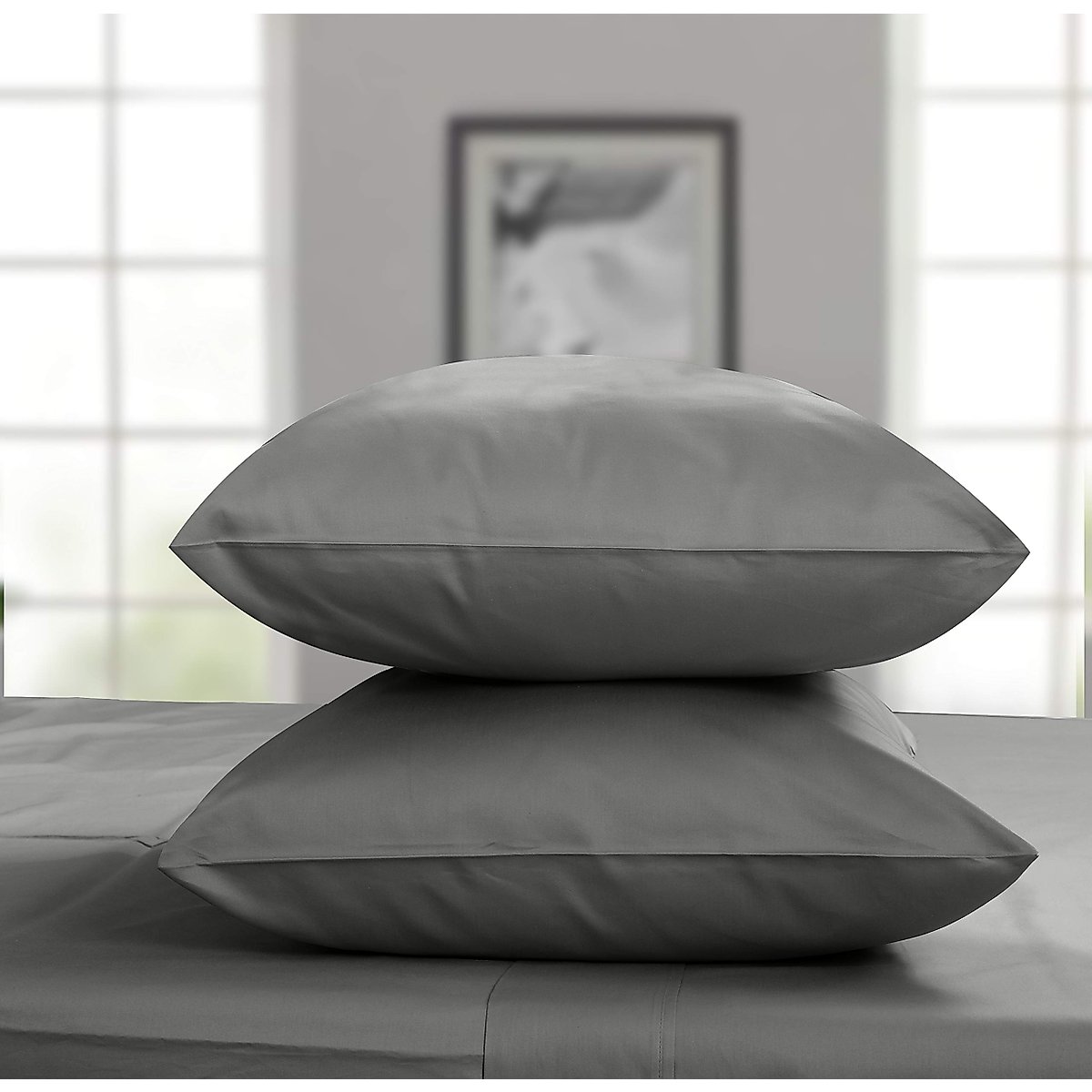 Threadmill Cotton Full Size Sheet Set| 100% Cotton Sheets for Full Size Bed | Solid Sateen Full Bed Sheets Set with 16” Elasticized Deep Pocket | Soft Breathable 4-Piece Cooling Sheet Set | Dark Grey