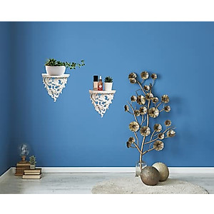 Z metnal Small Victorian Decorative Floating Shelves, Wall Mounted Decor Shelves, Classic Wall Display Organizer, Retro Hollow Carving Art Ornament Rack, Baroque Style Decorative Stand, White, Resin