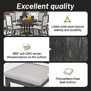 BIADNBZ 5-Piece Extendable Round Dining Table Set with 4 Upholstered Chairs, Farmhouse Style Kitchen Furniure for 4-6 People, Black