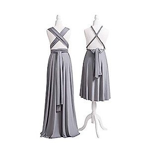 Bridesmaid Dresses for Women, Convertible Sleeve V-Neck Floor Length Prom Wrap Maxi Convertible Long Dress Grey