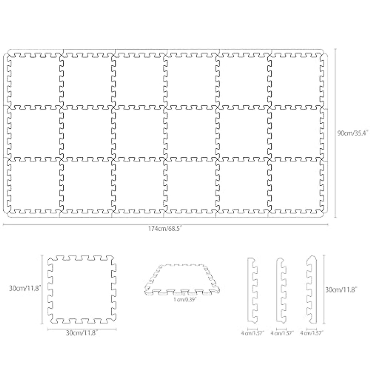 Yostrong 18 Tiles Interlocking Puzzle Foam Baby Play Mat with Straight Edges for Playing - EVA Babies Crawling Mat | Rubber Floor Work out Mats for Home Gym. White, Gray. YOC-ALb18S18