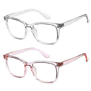 Hycredi Kids Blue Light Blocking Glasses，Anti Eyestrain & UV Protection, Computer Gaming TV Phone Glasses for Boys Girls (Clear Pink+Clear)