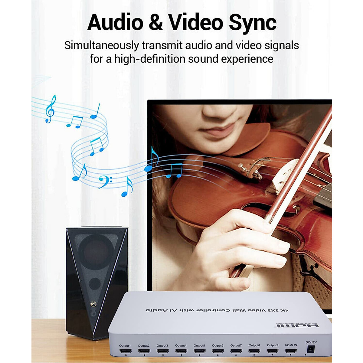 4K HDMI 3x3 Video Wall Controller with Al Audio | 9 Channels | HDMI 1.4, HDCP1.4 | 1 HDMI Input & 9 Outputs | 15 Display Modes - 1x2, 1x3, 1x4, 2x1, 2x2, 2x3, 2x4, 3x1, 3x2, 3x3, 4x1, 4x2