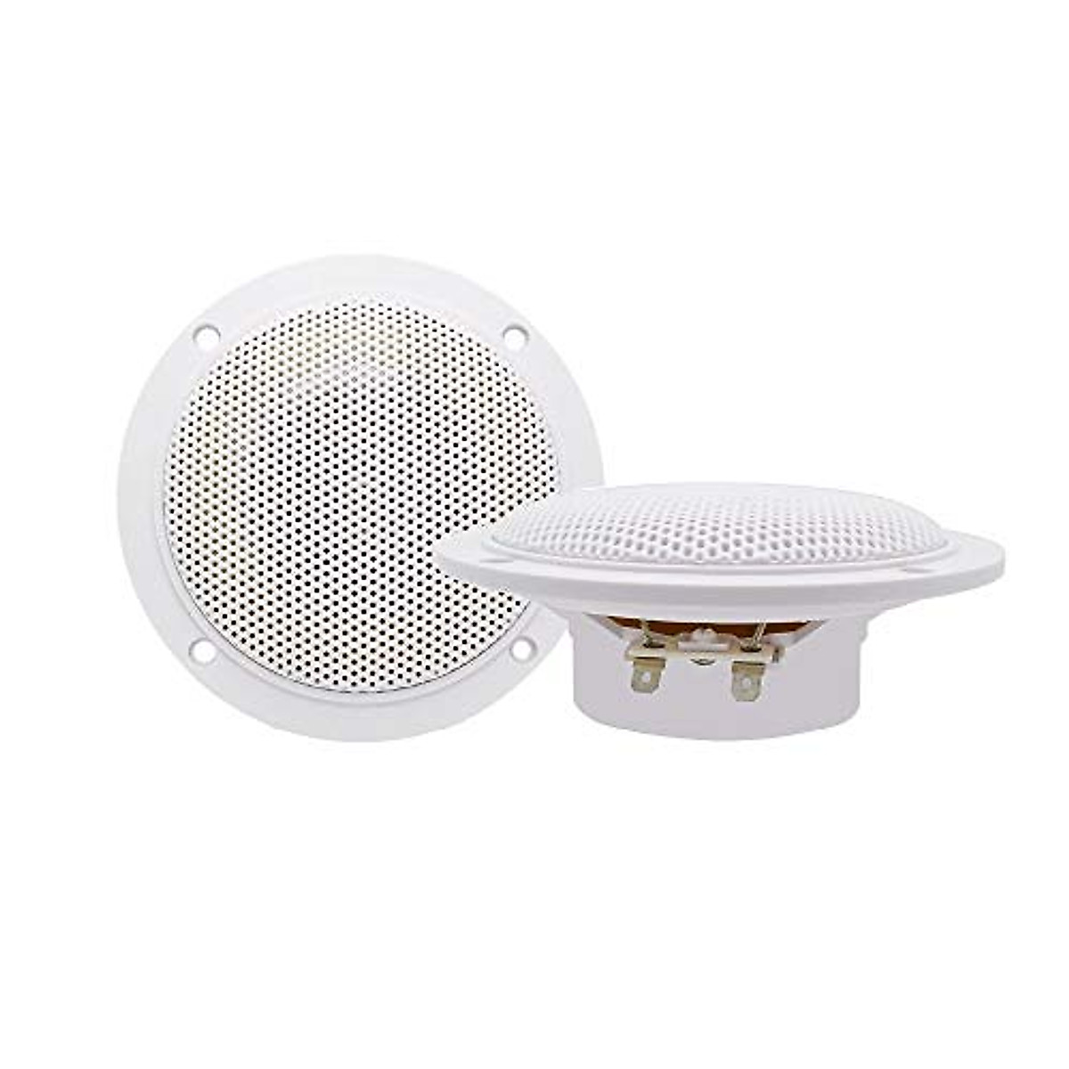 Herdio 4 Inches Waterproof Marine Ceiling Speakers with 160 Watts Power, Handling for Kitchen Bathroom Boat Car RV Camper Motorcycle Cloth Surround and Low Profile Design - 1 Pair (White)