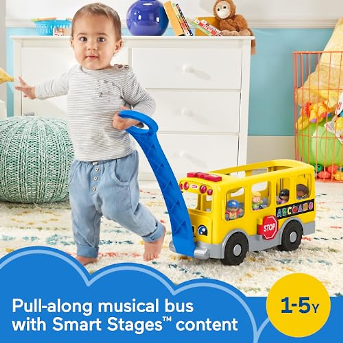 Fisher-Price Little People Toddler Learning Toy Big Yellow School Bus with Lights Sounds & Smart Stages, 4 Figures, Ages 1+ Years