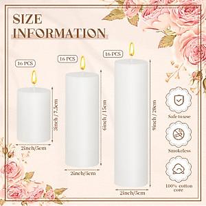 MTLEE 48 Pcs Set of 3 Pillar Candles Pillar Candle Bulk 3 Inch 6 Inch 8 Inch Assorted Candles Dripless Unscented Smokeless Pillar Candles for Wedding Holiday Dinner Restaurants Spa Home Decor