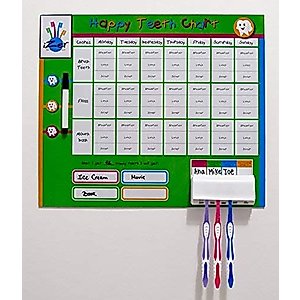 izer Rewards Chart for Kids with Magnets and Tooth Brush Holder, for toothbrushing
