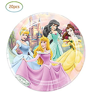 Hysnol Princess Birthday Party Tableware Supplies, 20 Plates and 20 Napkins, for Princess Theme Birthday Party Decorations
