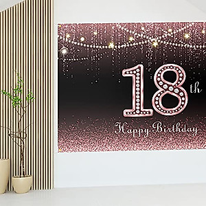 HAMIGAR 6x4ft Happy 18th Birthday Banner Backdrop - 18 Years Old Birthday Decorations Party Supplies for Girls - Rose Gold