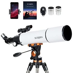 Scopex 80mm Telescope for Adults Astronomy, Kids 8-12 Plus, Smartphone Adapter, Carrying Case.