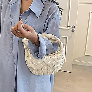 LIBOOI Woven Knotted Handbag, Dumpling Clutch Bag PU Leather Woven Hobo Bags for Women