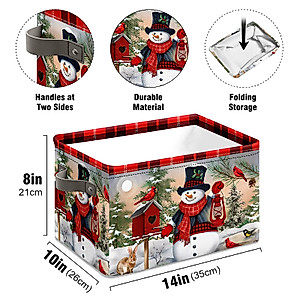 Styubn Christmas Decorative Storage Bins with Handles, Christmas Snowman Baskets Foldable Cloth Organizer Storage Boxes for Home Office 14 x 10 x 8