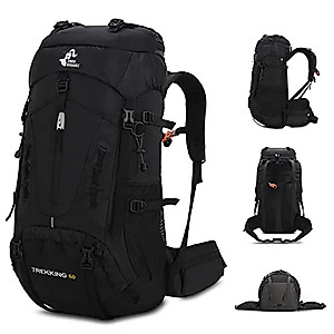 FreeKnight 60L Waterproof Lightweight Hiking Backpack Camping Travel Daypack with Rain Cover Outdoor Sport Bag for Climbing Fishing Men Women, Black