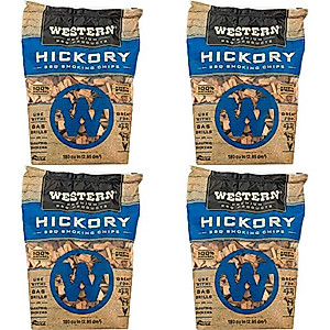 Western Premium BBQ 180 Cubic Inch Hickory Barbecue Flavorful Heat Treated Grilling Smoking Wood Chips for Charcoal Gas and Electric Grills (4 Pack)