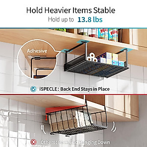 iSPECLE 4 Pack Cabinet Baskets - 2 Pack Under Shelf Baskets and 2 Pack Wire Baskets Add Storage Space, Easily Install with Adhesive for 15" and 30" Upper Cabinet, Wire Storage Basket Easy to Get Items