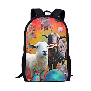 Black Kids Animal Sheep Backpack for Boys Girls Lightweight Comfy Padded Durable Elementary Cute School Backpack 17 Inch Novelty Student Child Personalized Bookbag