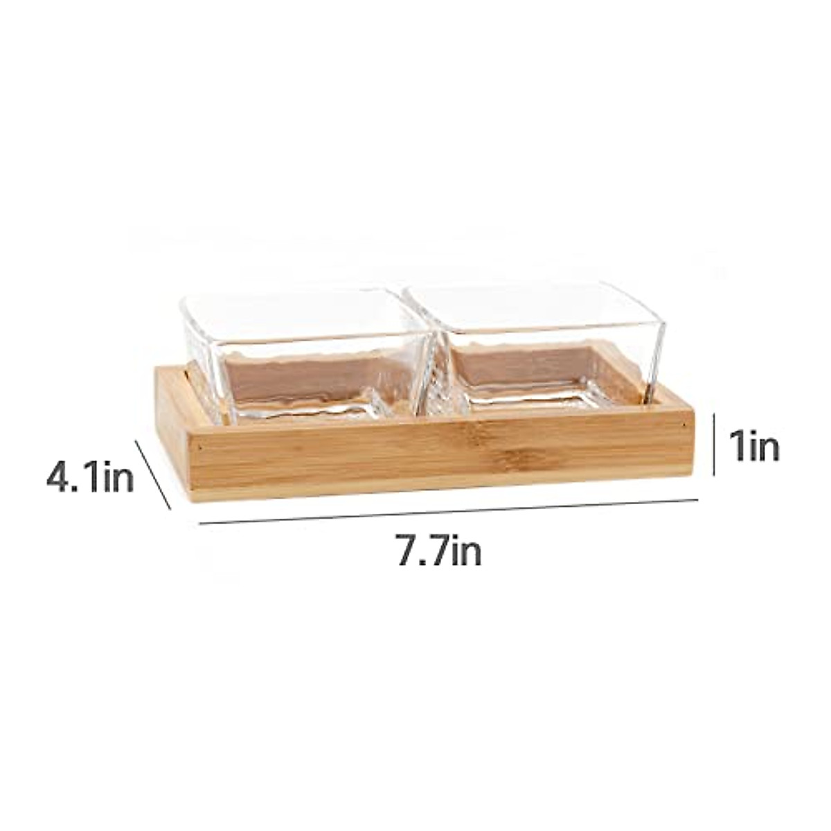 GOODSDECO Glass Serving Dishes with Wood Serving Tray, Divided Serving Platters with Wood Tray, Glass Bowl and Platters for Parties (2pcs)