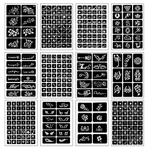 Koogel 524 PCS Henna Tattoo Stencil Kit,20 Sheets Henna Temporary Tattoo Stickers for Women and Girls Face Paint Body Art