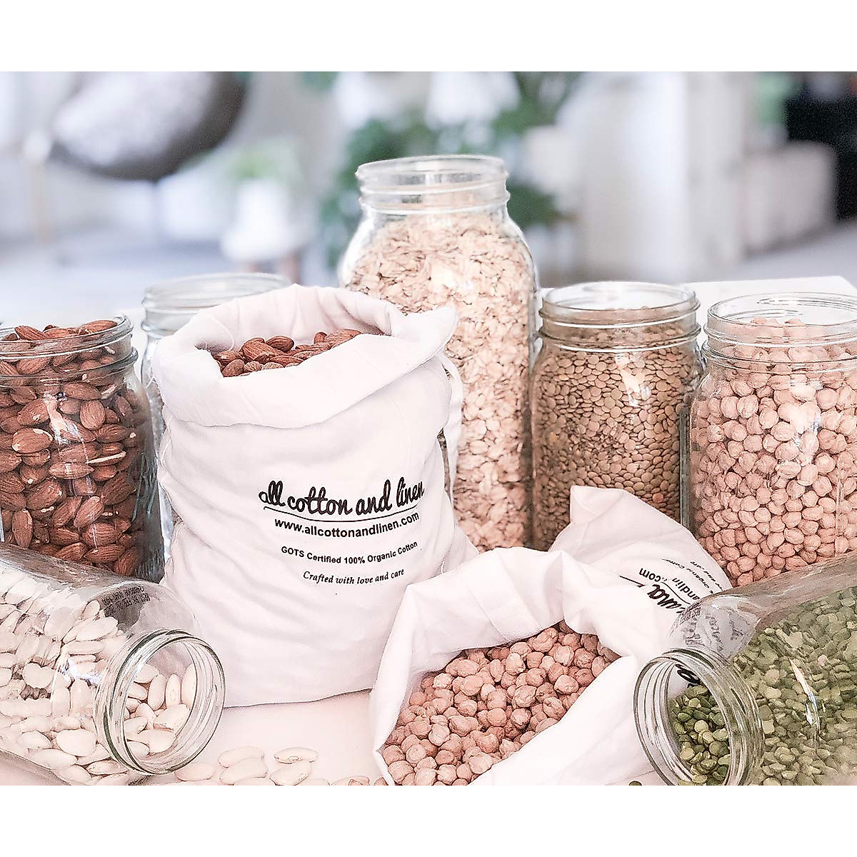 Muslin Produce Bags - Organic Cotton Produce Bags - Cloth Grain Bags - Cloth Vegetable Bags - Cloth Bread Bags - Vegetable Bag Cloth - Produce Bag, Cotton Vegetable Bag Set of 7 (XXL, XL, L, M, S, XS)