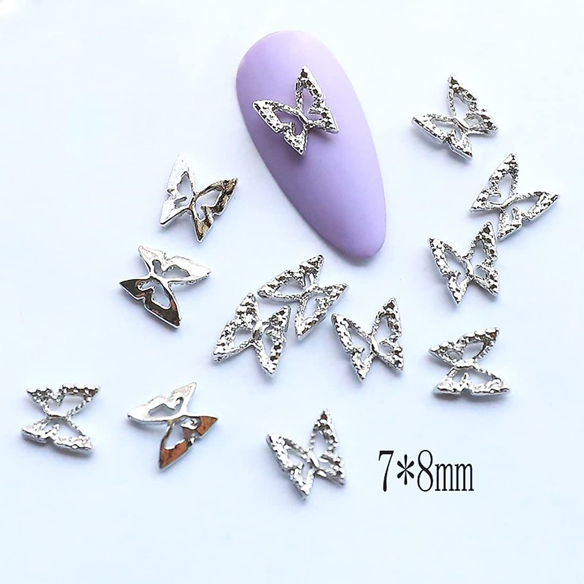 WOKOTO 100pcs Silver Butterfly Nail Charms For Acrylic Nails Butterfly Jewelrys 3d Nail Charms Nail Jewelry For Acrylic Nails Art 3d Butterfly Charms Silver Nail Studs Charms For Nails Designs