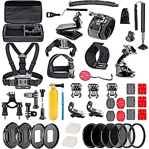 Navitech 60-in-1 Action Camera Accessories Combo Kit with EVA Case - Compatible with The AKASO V50 Pro Native