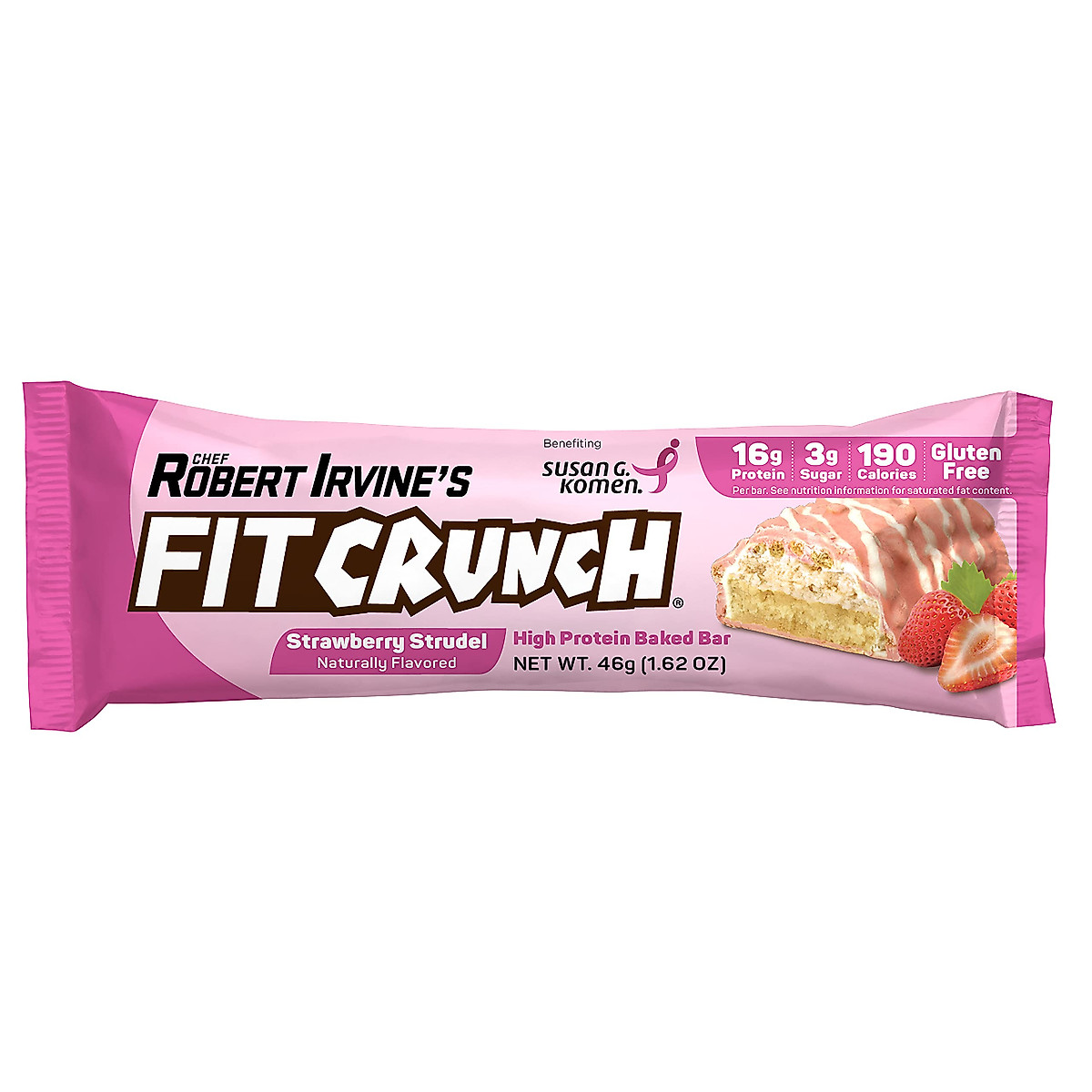 FITCRUNCH Snack Size Protein Bars, Designed by Robert Irvine, 6-Layer Baked Bar, 3g of Sugar, Gluten Free & Soft Cake Core (9 Bars, Strawberry Strudel)