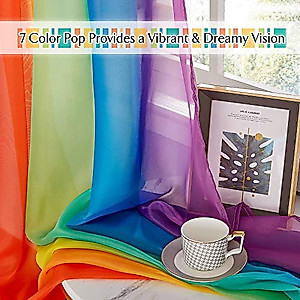 RYB HOME Rainbow Valance Curtains for Living Room- Bright Window Scarf Valance for Canopy Bed Patio Frame Birthday Party Backdrops Table Runner, W 60 in x L 216 in per Panel, 2 Panels, Rainbow