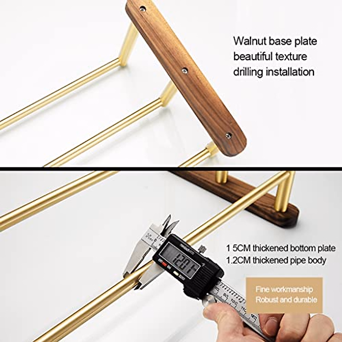 Bath Towel Bar Walnut Bathroom Towel Rail, Towel Rack, Solid Wood Multi-Layer Rack, Towel Hanging Extended Golden Three Rods Towel Holder (Color : Double Pole 48cm)