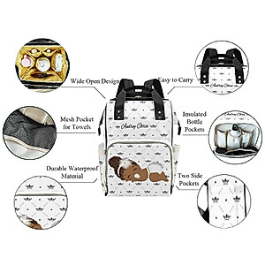 Afro American Girls Retro Crowns Personalized Diaper Backpack with Name,Custom Travel DayPack for Nappy Mommy Nursing Baby Bag One Size