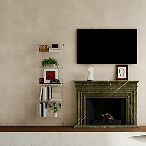 CRTERICX Acrylic Ladder Bookshelf, 5-Tier Clear Wall Mounted Bookshelf with Open Shelves, Multipurpose Bookcase for Living Room, Bathroom, Office, Modern, 11.6" D x 23.4" W x 72.6" H