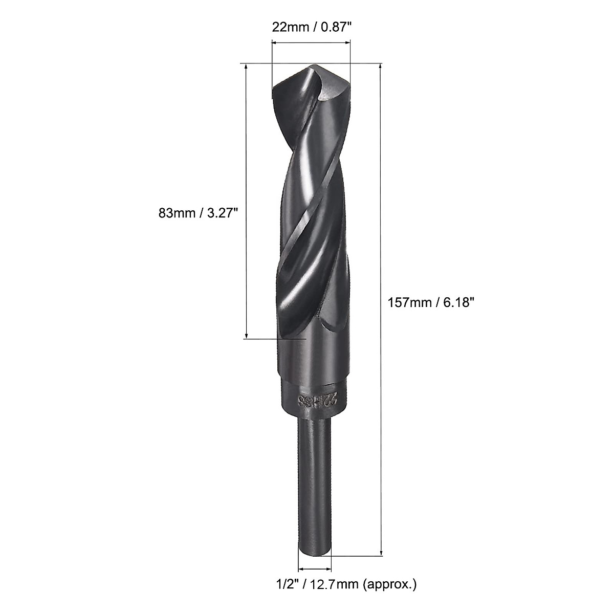 uxcell Reduced Shank Drill Bit 22mm Black Nitride Coated with 1/2 Inch Straight Shank, High Speed Steel HSS 9341 Twist Drill Bit for Stainless Steel Alloy Metal Plastic