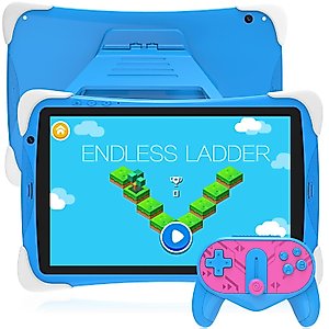 DOMATON Kids Tablet with Gamepad, 10 Inch Tablet for Kids, Android 12, Parental Control, Kid Contents Pre-Installed, 32GB(SD to 128GB), Case with Stand, Blue