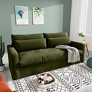 SILKIR Living Room Down Filled Couch with Lumbar Pillows Comfy Apartment,Bedroom,Office Sofas, 80 Inch, Olive Green