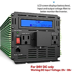 EDECOA 3000W 24V Power Inverter Modified Sine Wave DC 24V to 110V 120V AC Converter with Remote Controller and Hardwire Terminal LCD Display