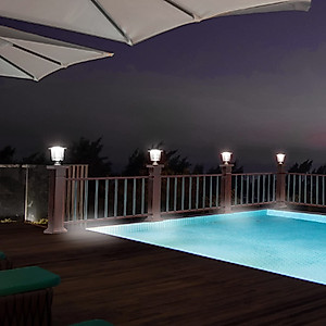 Solar Post Cap Lights Bright,4 Pack Remote Control Waterproof Outdoor Fence Post Lights, Warm/Cool White LED Lighting Garden Patio Pillar Decor Solar Deck Lights for 4x4, 5x5 or 6x6 Wooden Posts