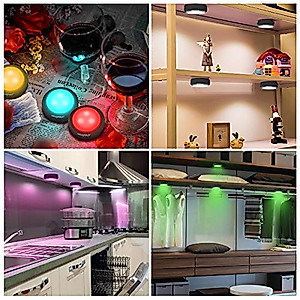 HOLKPOILOT Puck Lights with Remote, Color Changing LED Puck Lights, Battery Operated dimmable Under Cabinet Lights, Under Counter Lights with Timer (4 Pack)