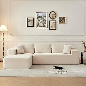 VnndeNest 104'' Modular Sectional Couch, Lambwool Sherpa Fabric Corner Sofa, Comfy Upholstered L-Shape Sectional Sofa with Chaise Lounge, 5 Seater Cloud Sofa for Living Room, Bedroom, Apartment, Beige