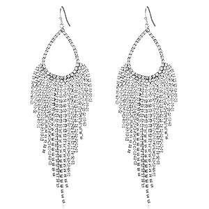 Luxuary CZ Fringe Drop Statement Earrings for Women Cubic Zirconia Tassel Crystal Chain Dangle Hook Stud Earring Elegant Wedding Birthday Party Prom Mother's Day Christmas Jewelry