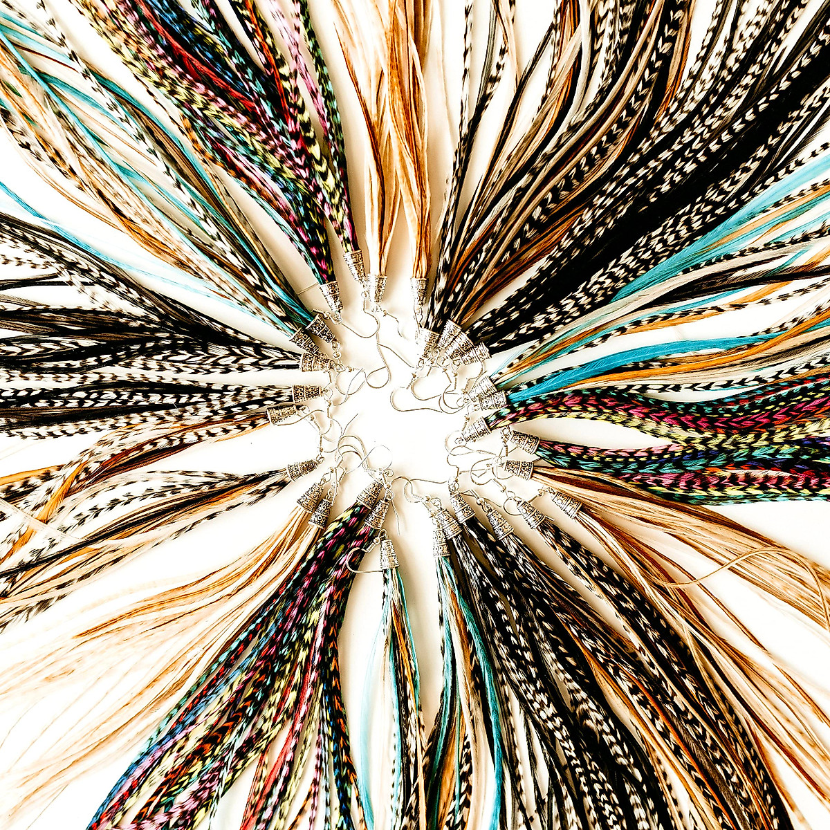 Feather Headz Bohemian handmade Black & Grizzly long lightweight feather dangle earrings for women