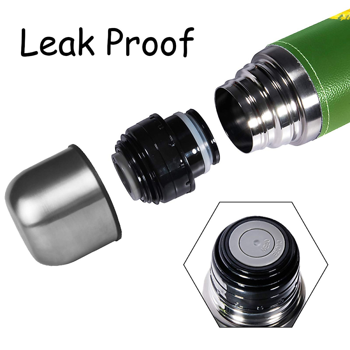 Stainless Steel Vacuum Insulated Mug, Red Squirrel Green Print Thermos Water Bottle for Hot and Cold Drinks Kids Adults 17 Oz