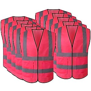 JSungo High Visibility Safety Vest 10 Pack ANSI Class 2 Security Vest with 2 Inch Reflective Silver Strip, Women Construction Vest for Night Running, Jogging, Cycling Walking (Pink)
