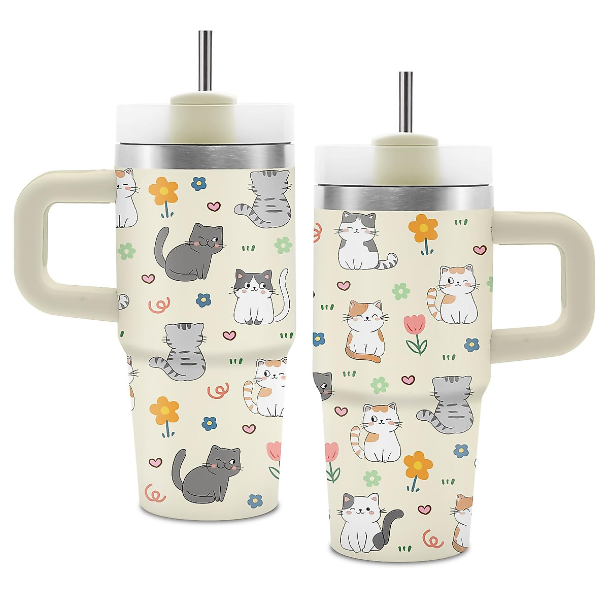Cute Cat Gifts for Kids, Cat Tumbler with Handle and Straw for Kids 14 oz, Cat Lovers Gifts for Toddlers, Insulated Stainless Steel Cats Mug, Birthday Gifts for Girls Boys Daughter Son