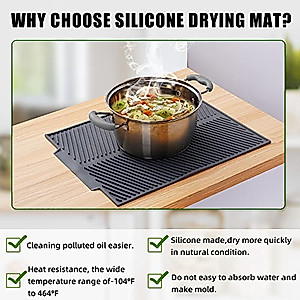 MAOSGO Dish Drying Mat for Kitchen Counter, Silicone Large Dish Drying Pad, Easy Clean Non-slipping Heat Resistant Dish Rack Mat, Foldable Dish Drain Mat Sink Mat, Gray