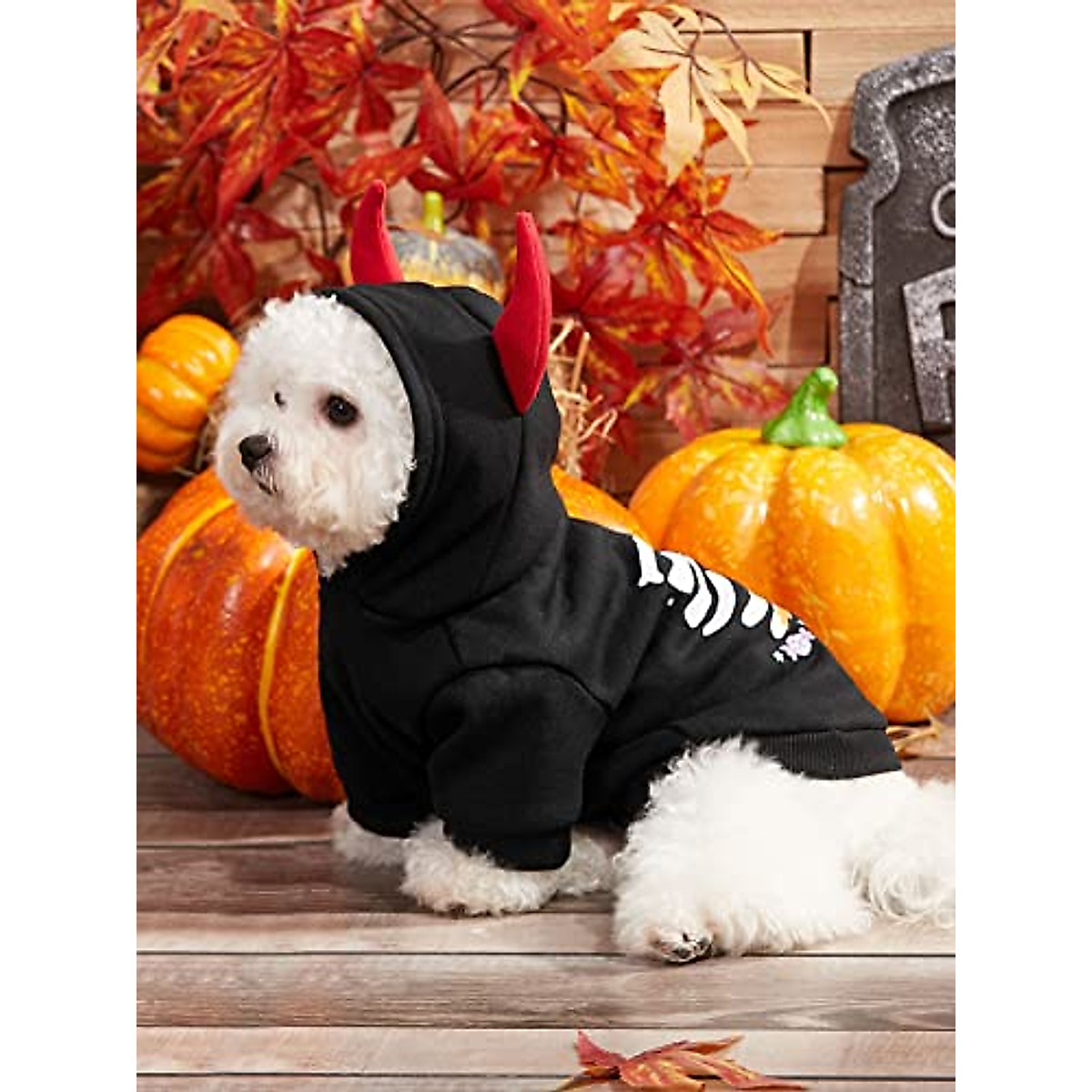 QWINEE Dog Hoodie Reflective Skull Print Cat Clothes Sweatshirt for Puppy Small Medium Dogs Kitten Light Black S