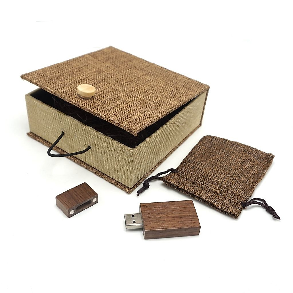 LONMAX Walnut Wood USB Flash Drives 16GB with Cloth Gift Box USB Flash Disk for Gift (16GB, Walnut+Linen)