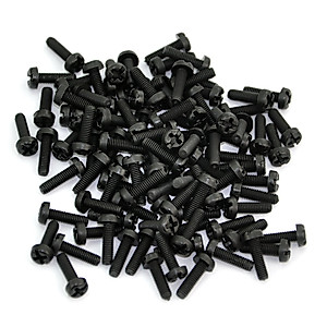 Electronics-Salon 100pcs M3 x 10mm Nylon Machine Screw, Black, Combination Phillips-Slotted Drive, Pan Head, Metric