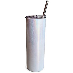 POVOKICI 25 Pack 20oz Sublimation Glitter Tumblers, Straight Skinny Sparkling Tumblers Bulk, White Rainbow Stainless Steel Vacuum Blanks Coffee Tumblers