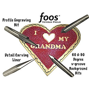 FOOS - Engraving CNC Wood Carving Router Bit Set - 4pcs - Solid Carbide - 1/4” Shanks - Veteran Owned = Profile + Carving Liner + 2 V Groove USA Veteran Owned