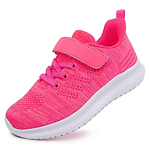 Toandon Little Kids Girls Sneakers Shoes Breathable Lightweight Athletic Sport Tennis Running Walking Fashion Knit Straps Non Slip Hook and Loop Closure Sneakers Pink Size 2